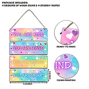 ISOVF 4 Pieces Tie Dye Decor Kids Room Wall Decor Wooden Sign - Motivational Wall Art For Kids Room Nursery Playroom Classroom - You Are Loved You Are Brave You Are Kind You Are Smart(Sign-04)