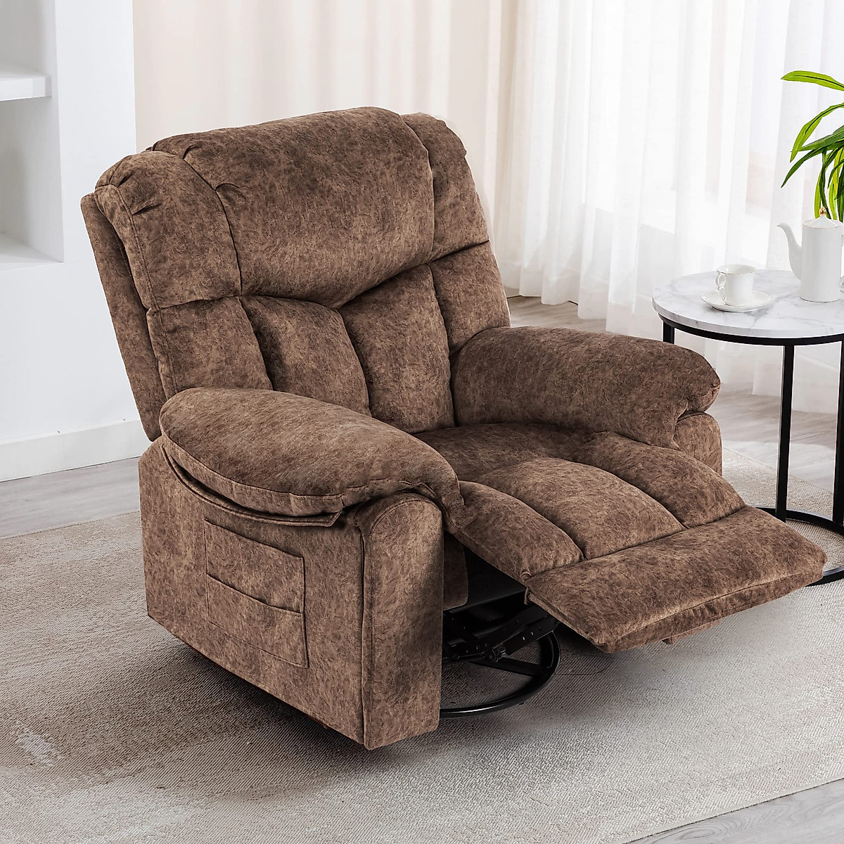 XYO Recliner Chair Massage Rocker with Heated 360 Degree Swivel Lazy Boy Recliner Single Sofa Seat with USB Charging Port 2Cup Holders for Living Room (Brown)