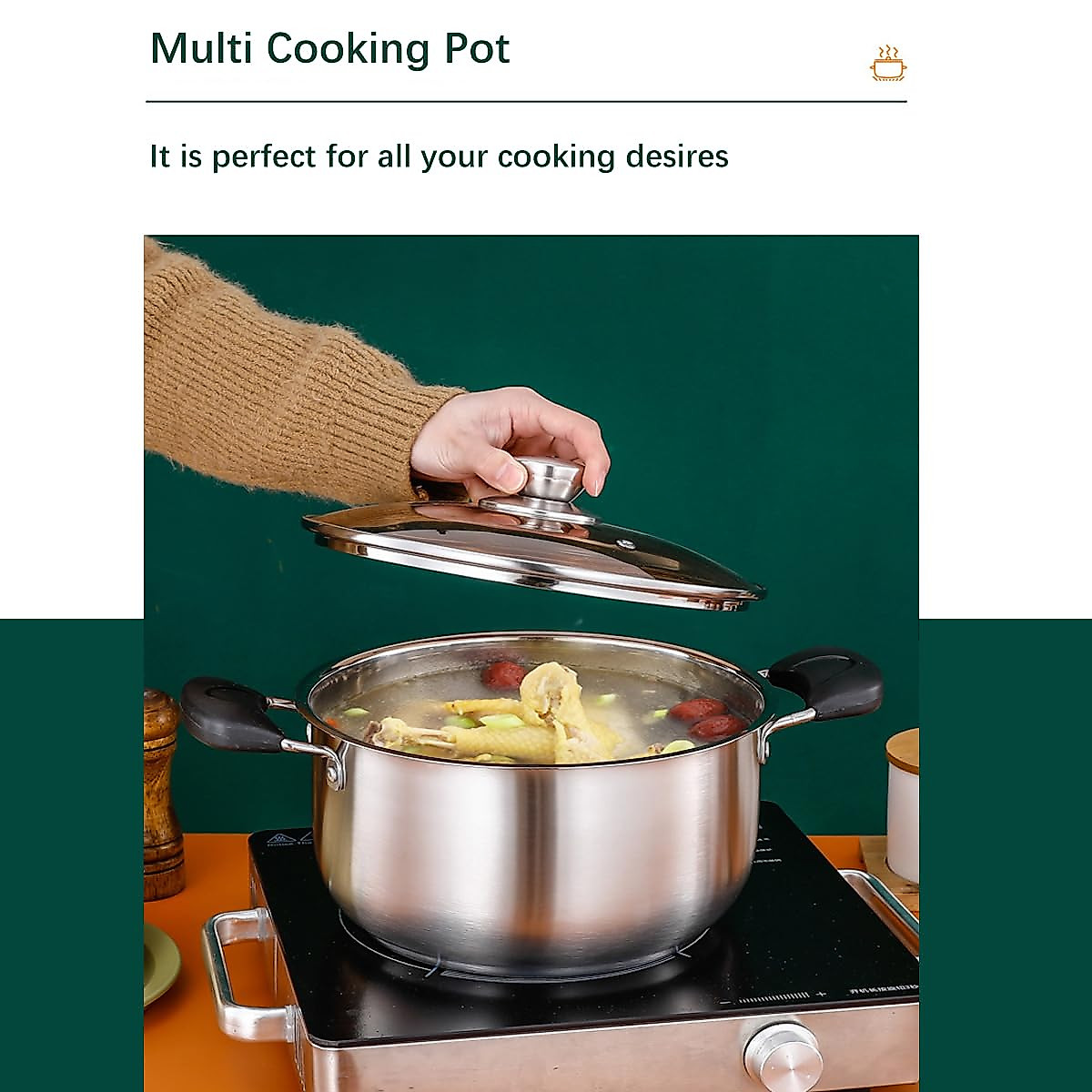 Stock Pot 3 Quart, UNOSCHRIM Stainless Steel Pot, Small Stock Pot with Glass Lid and Steam Hole, Double Handled Cooking Pot for Cooking Soup, Spaghetti, Vegetable or Heat-up Milk, All Stove Compatible