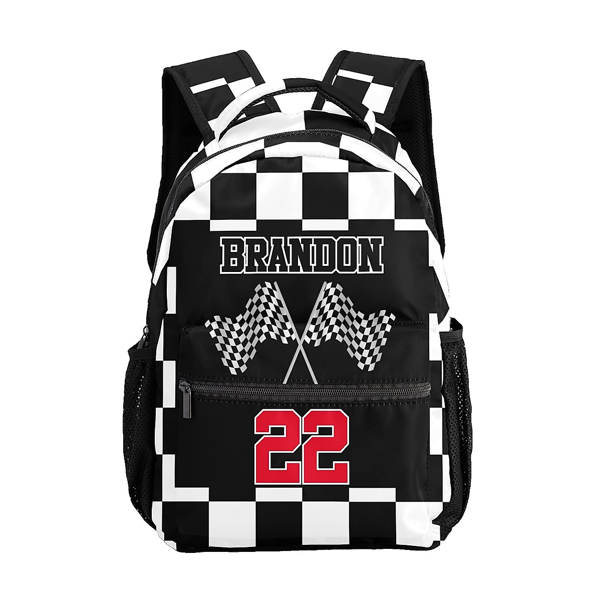 Liveweike Cool Checkered Flag Personalized Kids Backpack with Name Teen Girl Boy Primary School Travel Bag