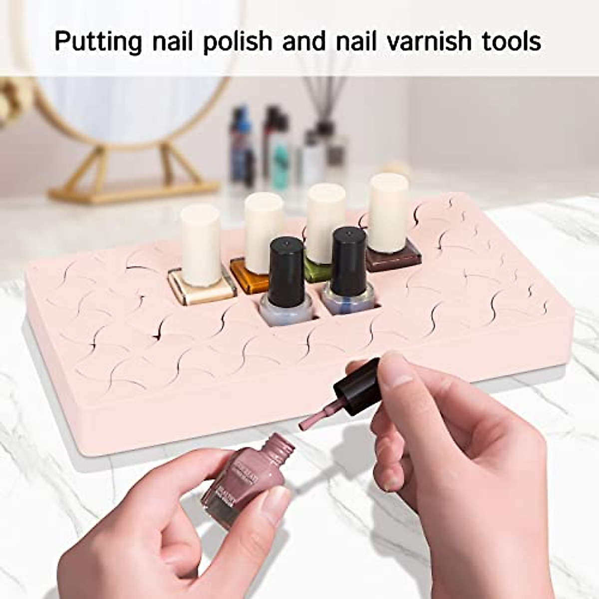 Unaikoo Silicone Lipstick Holder Organizer Brush Holder, Multi-function 28+8 Slots Lipstick Case Organizer for Eyebrow Pencil, Nail Polish, Makeup Brushes, Lipstick, Stationery Pink