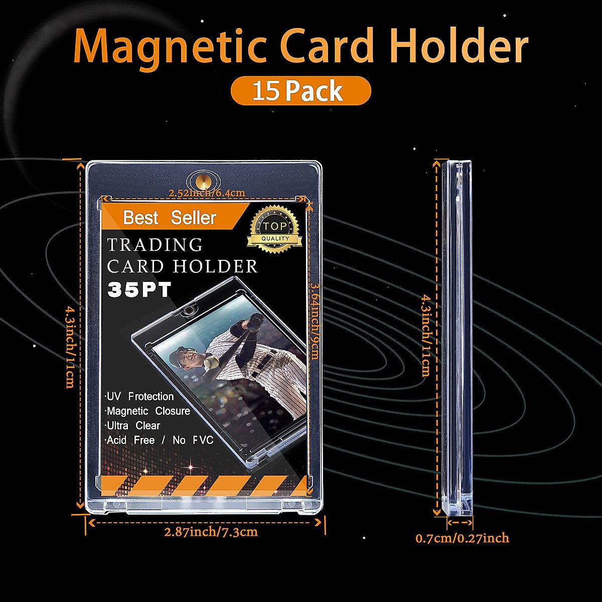 15 Pieces Magnetic Card Holder Cases Acrylic Card Holder 35 PT Clear Trading Cards Protectors for Sports Cards Baseball Football Hockey Cards Game Card Storage and Display