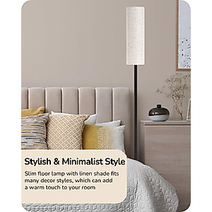 EDISHINE LED Corner Floor Lamp for Living Room, 65" Standing Tall Reading Lamp with Remote, Minimalist Dimmable Pole Lighting for Bedroom, Office, Kids Room, Bulb Included, 2700K-6000K (Black)