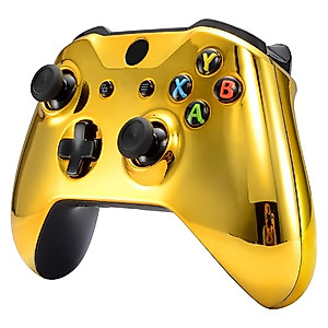 eXtremeRate Chrome Gold Top Shell Front Housing Faceplate Replacement Parts with Side Rails Panel for Xbox One X & One S Controller (Model 1708)