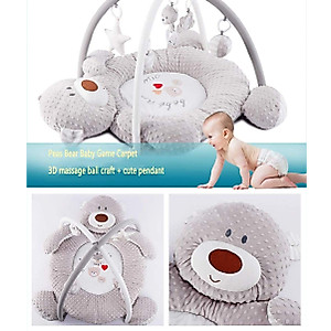 KUANDARM Grey Bear Shaped Baby Play Mat with Fitness Frame Cute Pendants Newborn Activity Centre Toddler Game Blanket