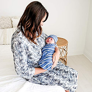 Posh Peanut Baby Swaddle Blanket & Beanie - Matching Newborn Swaddle Set, Doubles As Receiving Blanket or Nursing Cover (Denim Blue Stripe)