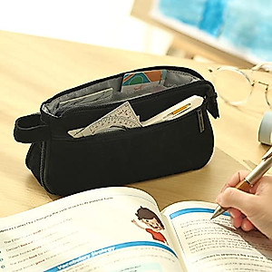 EASTHILL Small Pencil Case Multifunction Pen Bag Pouch Box Organizer Cases School Supplies for Girls Adults-Black