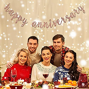 Happy Anniversary Banner for Birthday/Wedding Anniversary/Retirement Anniversary Party Decoration Supplies (Rose Gold Glitter)