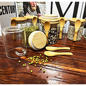 Livejun 8 oz Airtight Mini Glass Jars with Bamboo Lids and Bamboo Spoons , Spice Jars Small Food Storage Containers for Kitchen, Bathroom, Home Decor Set of 8