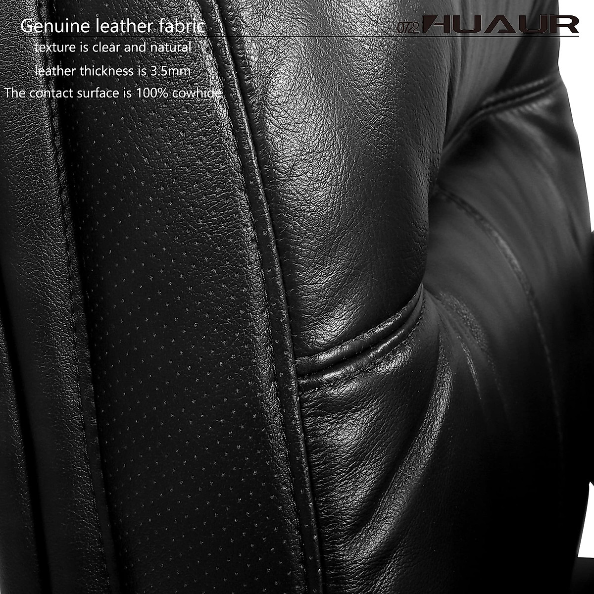 HUAUR Genuine Leather Modern Executive Chair High-Back Support 90 to 150 Degrees Tilt and Upholstered Home Desk Chair with Base 360LB Capacity Swivel Computer Office Chair (Black)