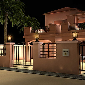 Metal Solar Post Lights Outdoor, Waterproof Fence Post Lights Solar Powered, Wood 4X4 Solar Post Cap Lights, Solar Deck Post Lights Decorations Patio Porch Railing, 2 Pack (5.5x5.5x9.8 inch)