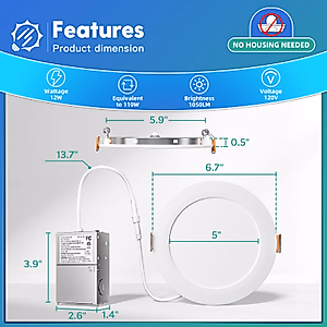 FREELICHT 24 Pack 6 Inch 5CCT Ultra-Thin LED Recessed Ceiling Light with Junction Box, 2700K/3000K/3500K/4000K/5000K Selectable, 1050LM Brightness, Dimmable Canless Wafer Downlight, 12WEqv110W-ETL&FCC