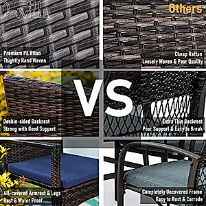 PHI VILLA 9 Pieces Patio Dining Set for 8, Rattan Wicker Chairs and E-Coating Expandable Rectangular Metal Table, Outdoor Dining Table and Chairs Furniture for Backyard Deck Garden Porch