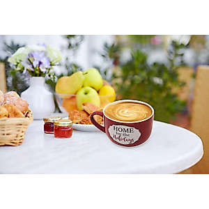 Kovot 24oz Ceramic Christmas Themed Bowl Set with Lid & Handle – Use for Ramen, Soup, Cereal, & as a Coffee Mug – Take Your Food To Go with Airtight Silicone Lid and Steam Vent (4-Pack – Red & White)