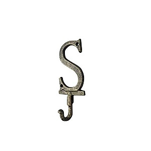 Handcrafted Nautical Decor Rustic Gold Cast Iron Letter S Alphabet Wall Hook 6"