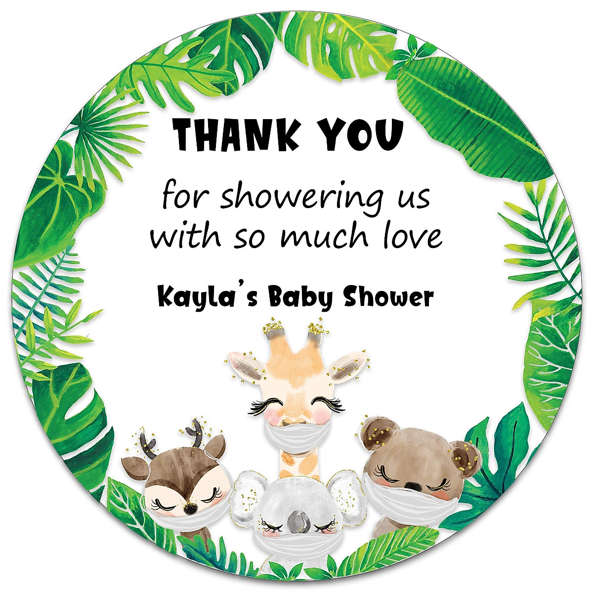 Baby Shower Favors Custom Stickers - Set of 36 Personalized Baby Shower Thank You Gifts Self Adhesive Flat Sheet 2 Inch Round Labels for Drive by Baby Shower Favors Jungle Animals Theme