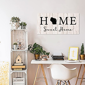 Classic Style Wood Pallet Sign Home Sweet Home Wisconsin State Rustic Wooden Wall Plaque Wall Pediment Inspirational Wood Wall Pediment for Deck Front Door Wall Hanging Decorations 12x24 Inch