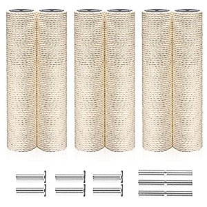 6 Pack Cat Scratching Post Replacement, White Hemp Rope Refill Scratching Post Cat Tree DIY Spare Cat Scratcher Large Cat Tower Refurbishment for Indoor Cats with M8 Screws, 3.5 x 15.8 Inches
