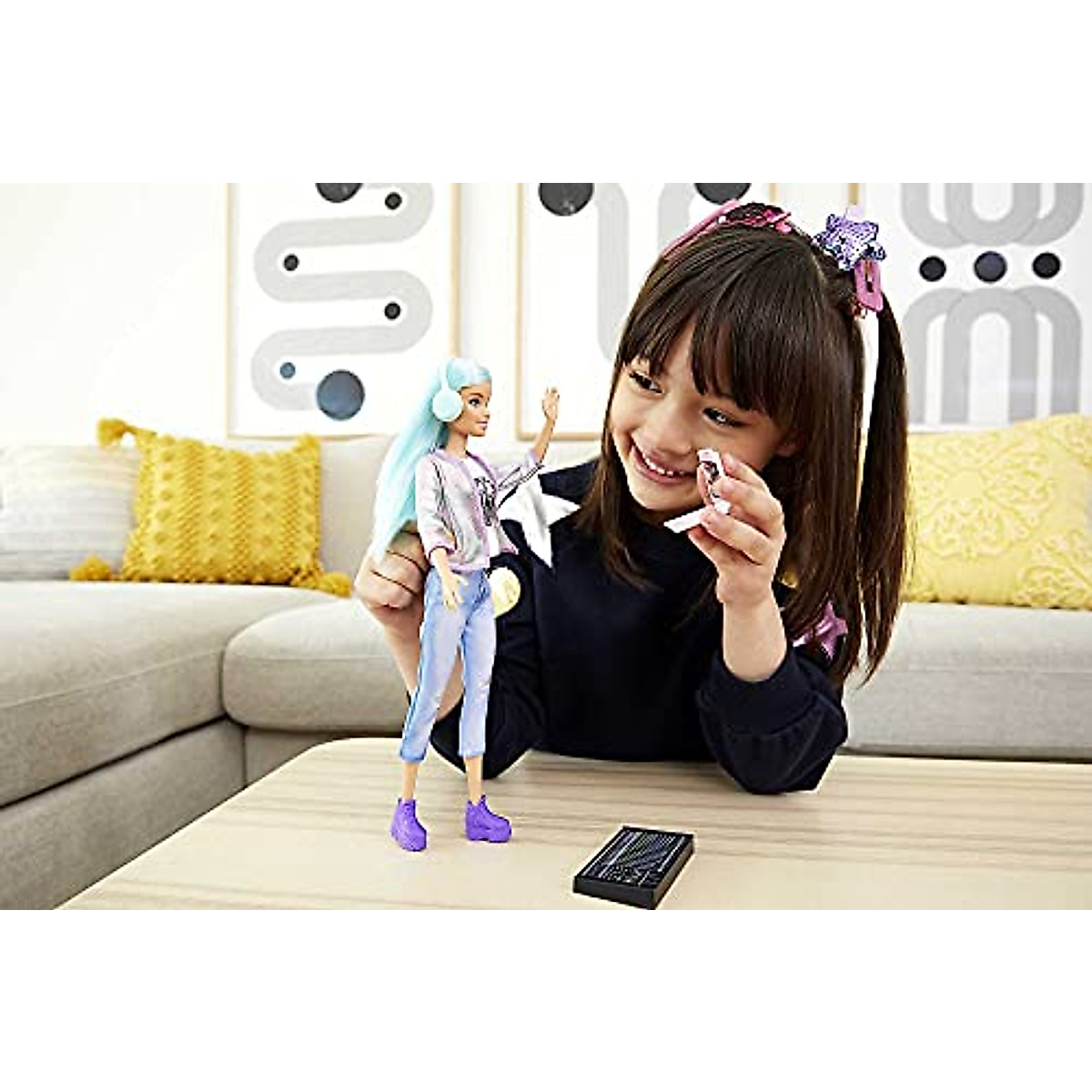 Barbie Career of the Year Music Producer Doll (12-in), Colorful Blue Hair, Trendy Tee, Jacket & Jeans Plus Sound Mixing Board, Computer & Headphone Accessories, Great Toy Gift