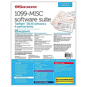Office Depot® Brand 1099-MISC Laser Tax Forms with Software, 4-Part, 2-Up, 8-1/2" x 11", Pack of 25 Forms