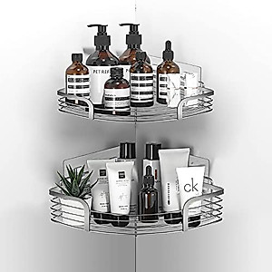 WEYEEN 2 Pack Shower Caddy Corner Bathroom Shelf,Adhesive Shower Organizer Shelf No Drilling Storage Organizer Racks Wall Mounted for Bathroom, Toilet, Kitchen and Dorm