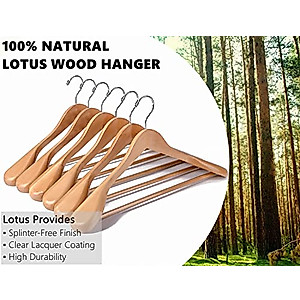 Amber Home 6 Pack Wide Shoulder Wooden Suit Coat Hangers with Non Slip Pants Bar, Solid Wood Jacket Clothes Hangers Smooth Finish for Sweater, Pants, Heavy Clothes (Natural, 6 Pack)