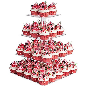 YestBuy 4 Tier Acrylic Cupcake Stand, Premium Cupcake Holder, Acrylic Cupcake Tower Display Cady Bar Party Décor – Display for Pastry(4.7" Between 2 Layers)…