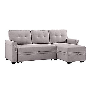 Oadeer Home 86" Reversible Sleeper Sofa with Chaise Storage Sectional, Light Gray