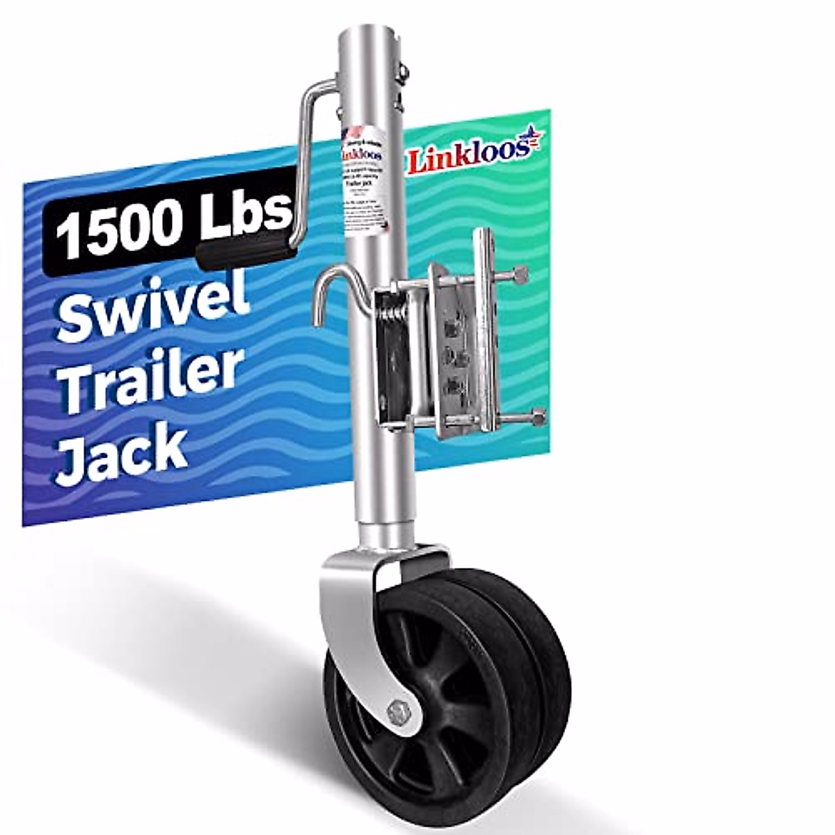 Linkloos Swivel Trailer Jack, 1500 Lbs Capacity Dual 6 inch Wheel,10.5" Lift, 25 to 35" Length Lift Heavy Duty Boat Trailer Jack for Swing-Back Boat, RV Utility