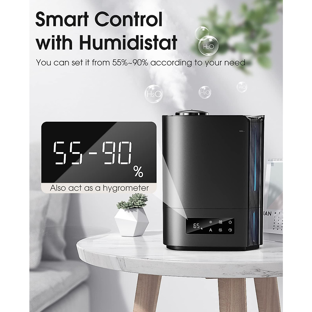 Humidifiers for Bedroom, 6L Top Fill Cool Mist Humidifiers for Large Room for Plants,TABYIK Air humidifier with Humidistat and Timer, with Essential Oil Diffuser Quiet for Home Black