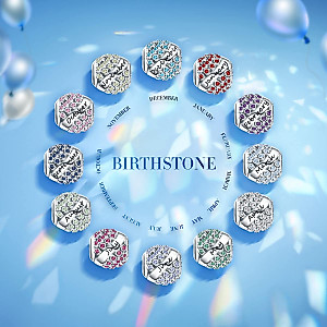 FOREVER QUEEN March Birthstone Charms for Charms Bracelet 925 Sterling Silver Bead Openwork Charms, Happy Birthday Charms for Bracelet and Necklace