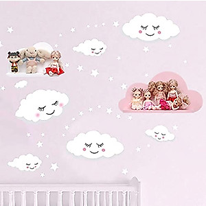 lieomo White Wooden Cloud Shelf Handmade for a Children’s Nursery Floating Shelf Design Shelving Baby Bedroom Decor Cloud Shelves Kids Room Wall Decor