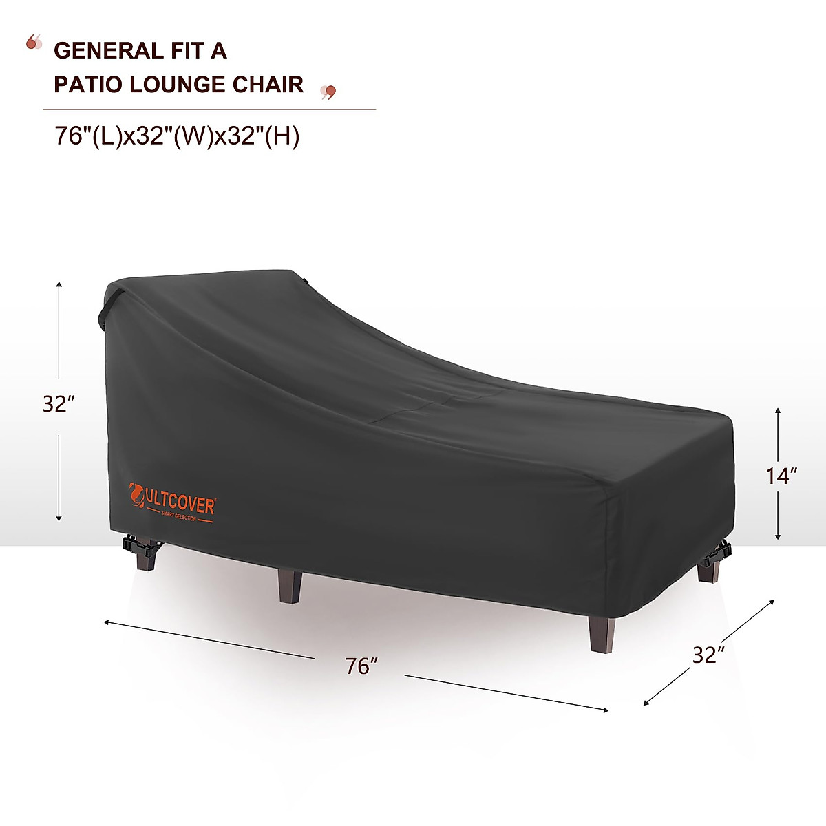 ULTCOVER Smart Selection Patio Lounge Chair Cover Waterproof Outdoor Chaise Lounge Covers 2 Pack - 76L x 32W x 30H inches, Black