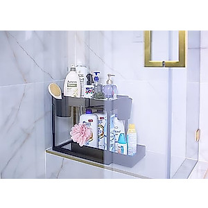 evismo 2-Tier Under Sink Organizer, Bathroom & Kitchen Multipurpose Cabinet Storage, with Pull-out Sliding Drawer, Hooks & Hanging Cups, Adjustable Height, Cabinet Organizer, Black