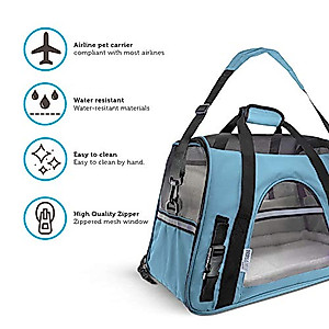 Paws & Pals Airline Approved Pet Carriers with Fleece Bed For Dog & Cat, Large, Mineral Blue