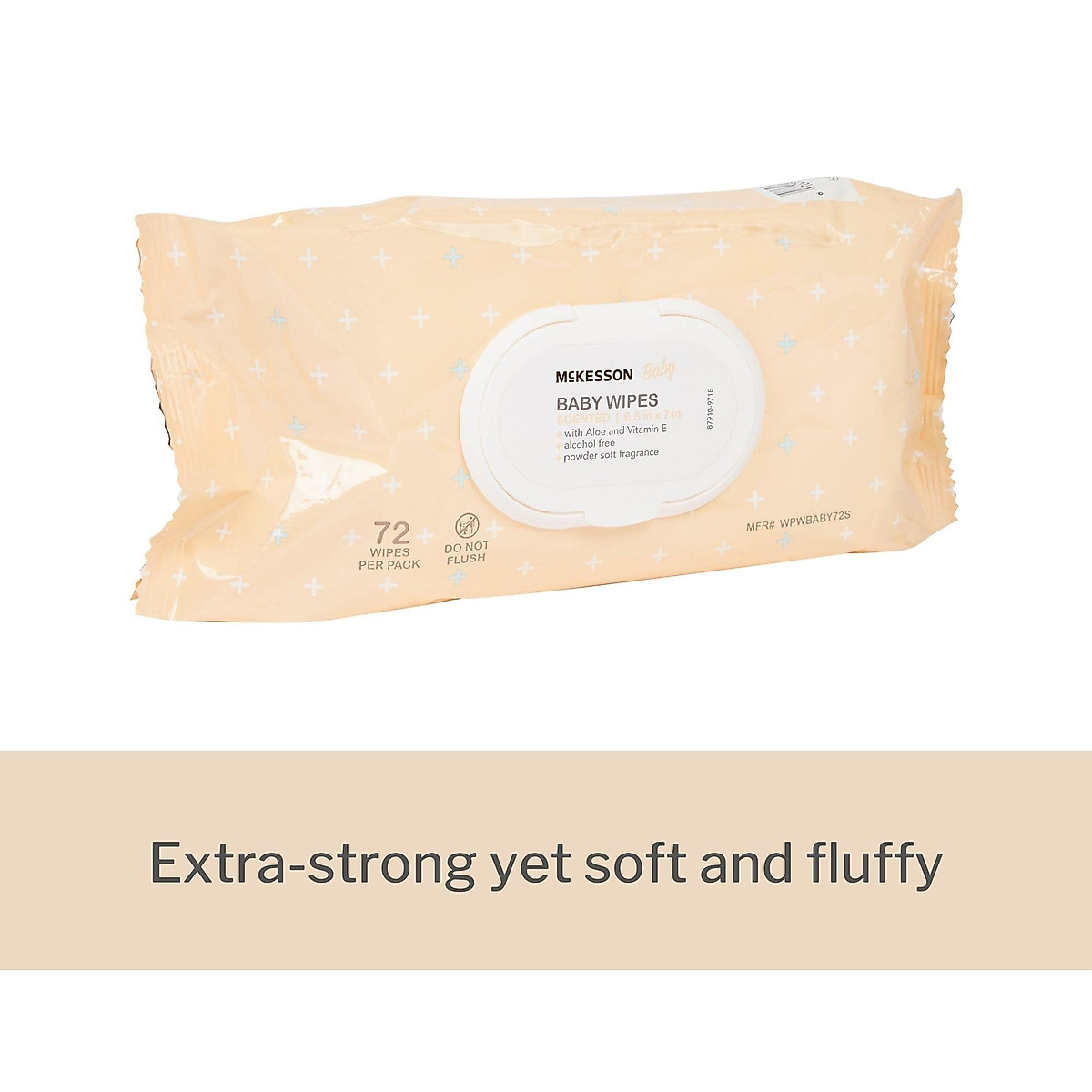 McKesson Baby Wipes - Scented with Powder Soft Fragrance, Contains Aloe and Vitamin E - 6.8 in x 7 in, 72 Wipes, 1 Pack