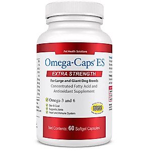 Omega-Caps Extra Strength for Large Breeds-Vet Formulated for Healthy Radiant Skin & Coat While Reducing Excess Shedding. Contains Omega 3 for Immune System Support, Easy to Dose, 60 Soft Gel Capsules