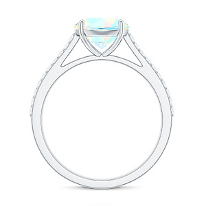 Natural Opal 8mm Round Engagement Ring for Women, AAA Quality, Rainbow Opal Diamond Solitaire Ring - Ready to Gift, 14K White Gold, Size:US 8.50