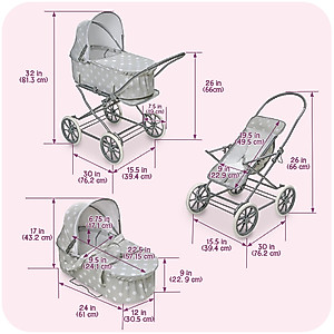 Badger Basket English Style Doll Stroller – Fits 18 to 22-inch Dolls, Classic Pretend Play Toy with Adjustable Canopy