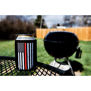 Firefighter Gifts for Men - Thin Red Line Beverage Can Cooler Sleeves, Fireman Gifts, Insulated Beer Holder with Red Stripe American Flag, Fire Department Gift Ideas, Fire Fighter Accessory, 6-Pack