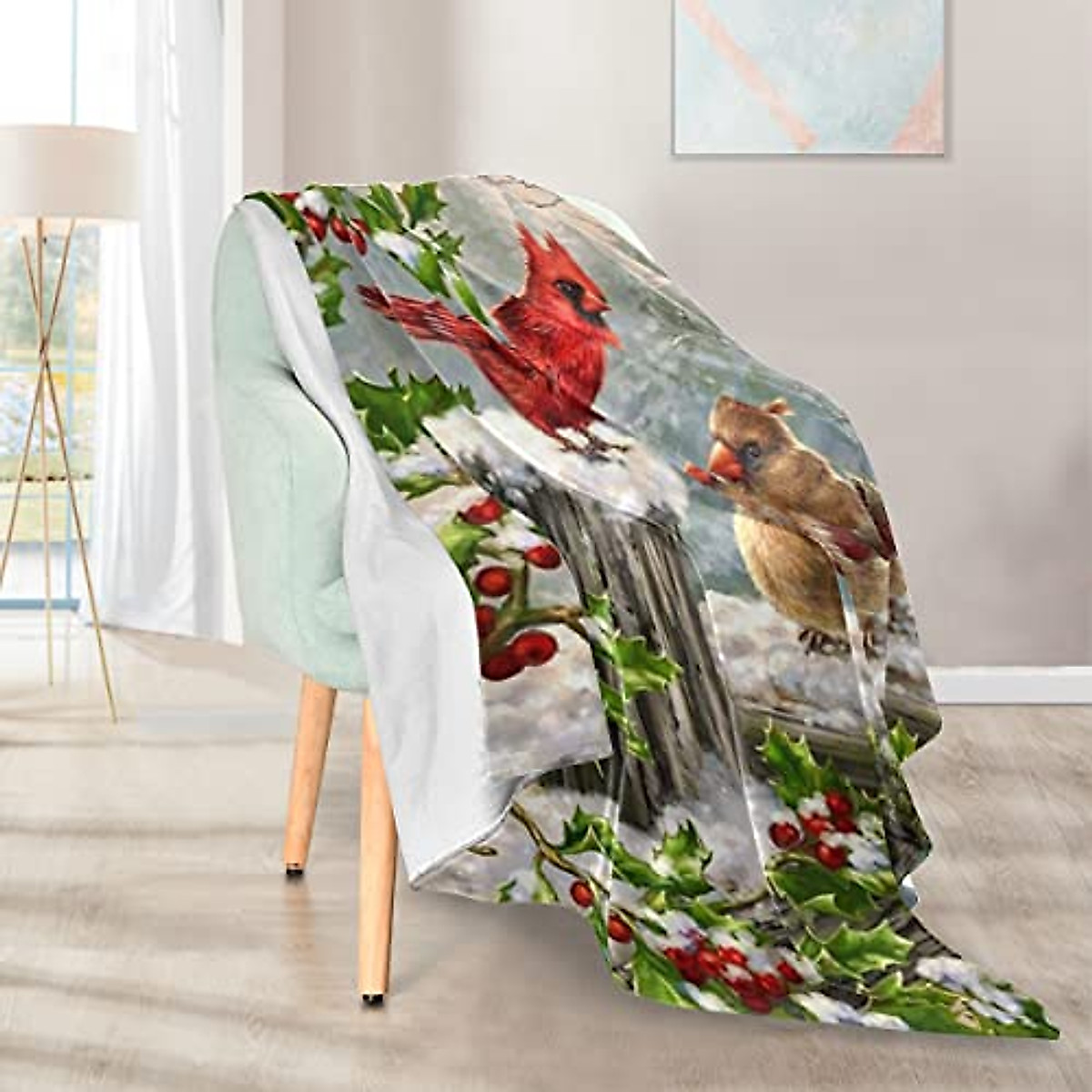 Blanket Red Christmas Birds Throw Blanket Ultra Soft Velvet Blanket Lightweight Bed Blanket Quilt Durable Home Decor Fleece Blanket Sofa Blanket Luxurious Carpet for Men Women Kids