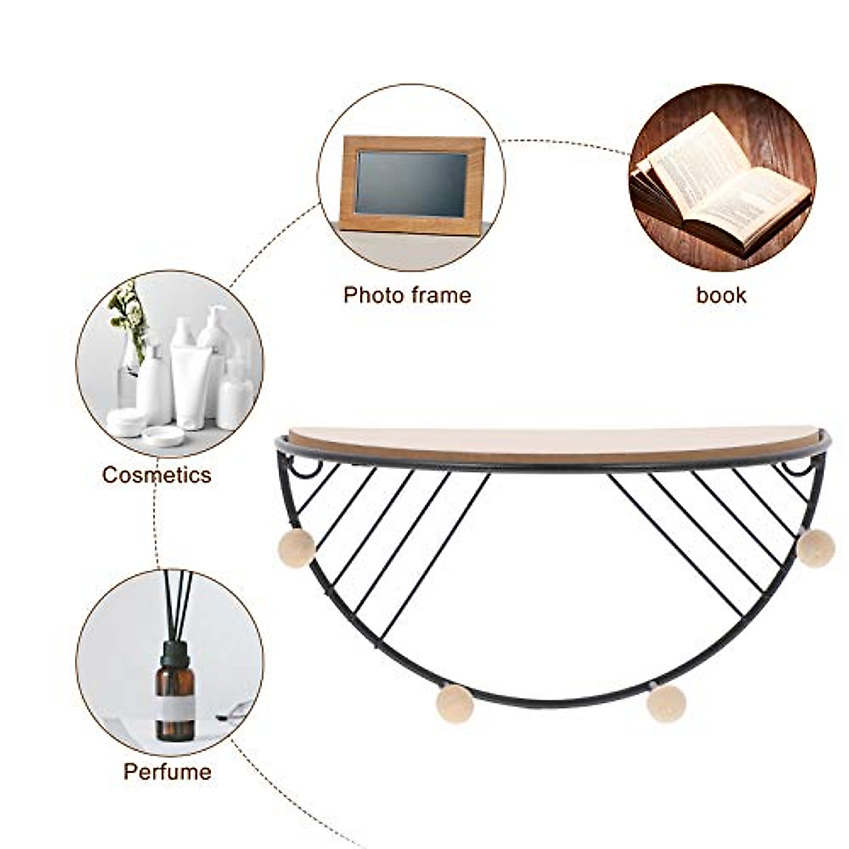 HOMOCONO 1pc Wooden Shelf Wall Hook Shelf Decorative Shelves Picture Hooks Wall-Mounted Placement Floating Shelf Storage Shelf Wall-Mounted Storage Organizer Black Iron