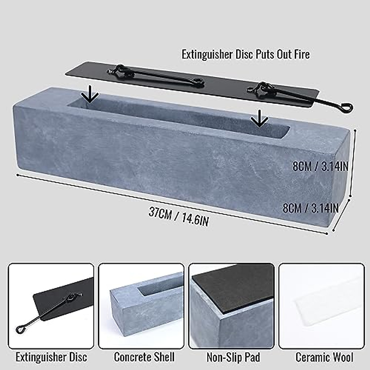 Large Rectangle Tabletop Fire Pit - Portable Bioethanol Fuel Concrete Smokeless Fire Bowl Table Top Firepit - Tabletop Fireplace - Rubbing Alcohol Smores Maker Personal Fireplace for Indoor Outdoor