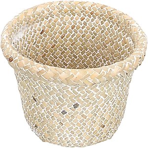 DOITOOL Rattan Trash Can Wicker Waste Basket Natural Garbage Bin Vintage Trash Buckets Laundry Hamper Storage Baskets Plant Pot 7inch X 5.5 inch