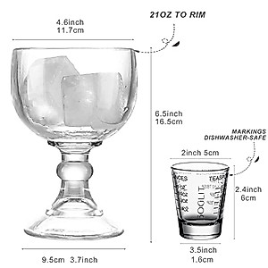 Margarita Schooner Beer Glasses 21 Oz Set of 4 With Extra Measuring Shot Glasses, Large Shrimp Cocktail Glasses Goblet, Large Stemmed Glasses With Thick Bottom for Coronaritas, Margaritas, Cocktails