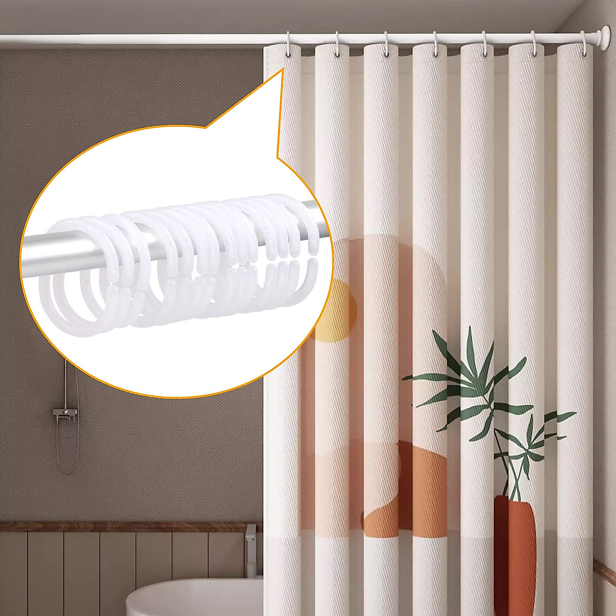 MIDELONG 50 PCS Plastic Shower Curtain Rings, Clear Shower Curtain Hooks, C-Shaped Rings Hook Hanger for Bathroom Shower Curtain Window Rod