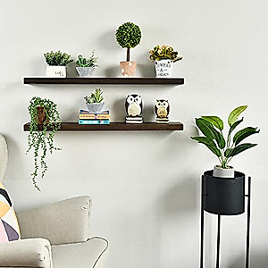 WELLAND Bradley Brown Floating Shelves Set of 2 Handmade Wood Wall Shelves Rustic Wall Mounted Shelves 5" Deep Narrow (Dark Brown, 36 inch)