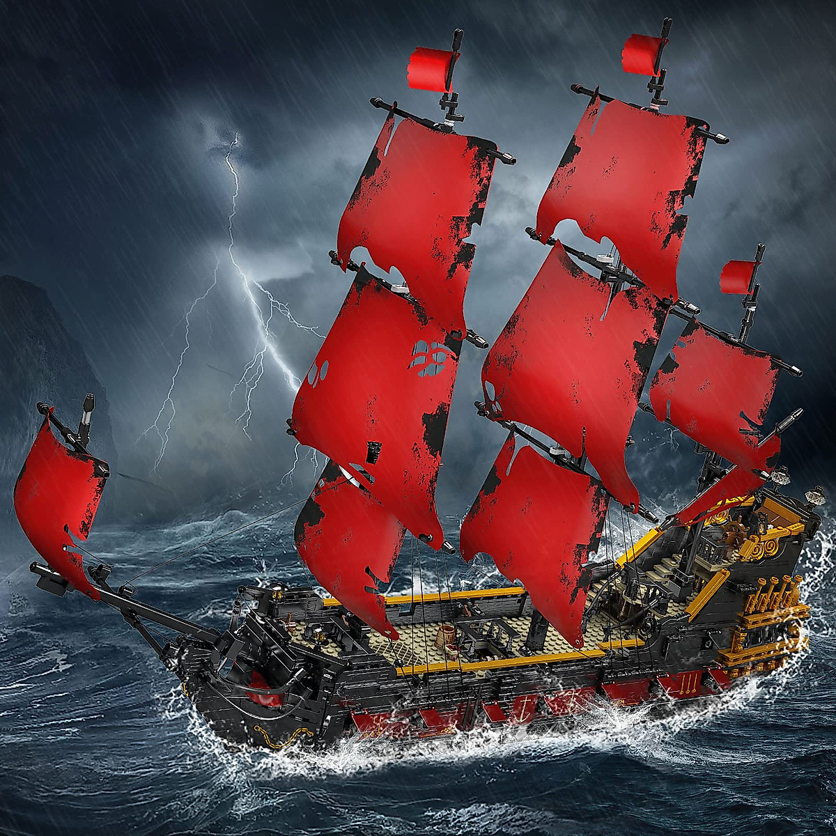 Mould King 13109 Queen Anna's Revenge Pirate Ship Model Building Blocks Kit, MOC Pirate Ship Building Sets, 3139 Pieces Large Red Set for Kids and Teens
