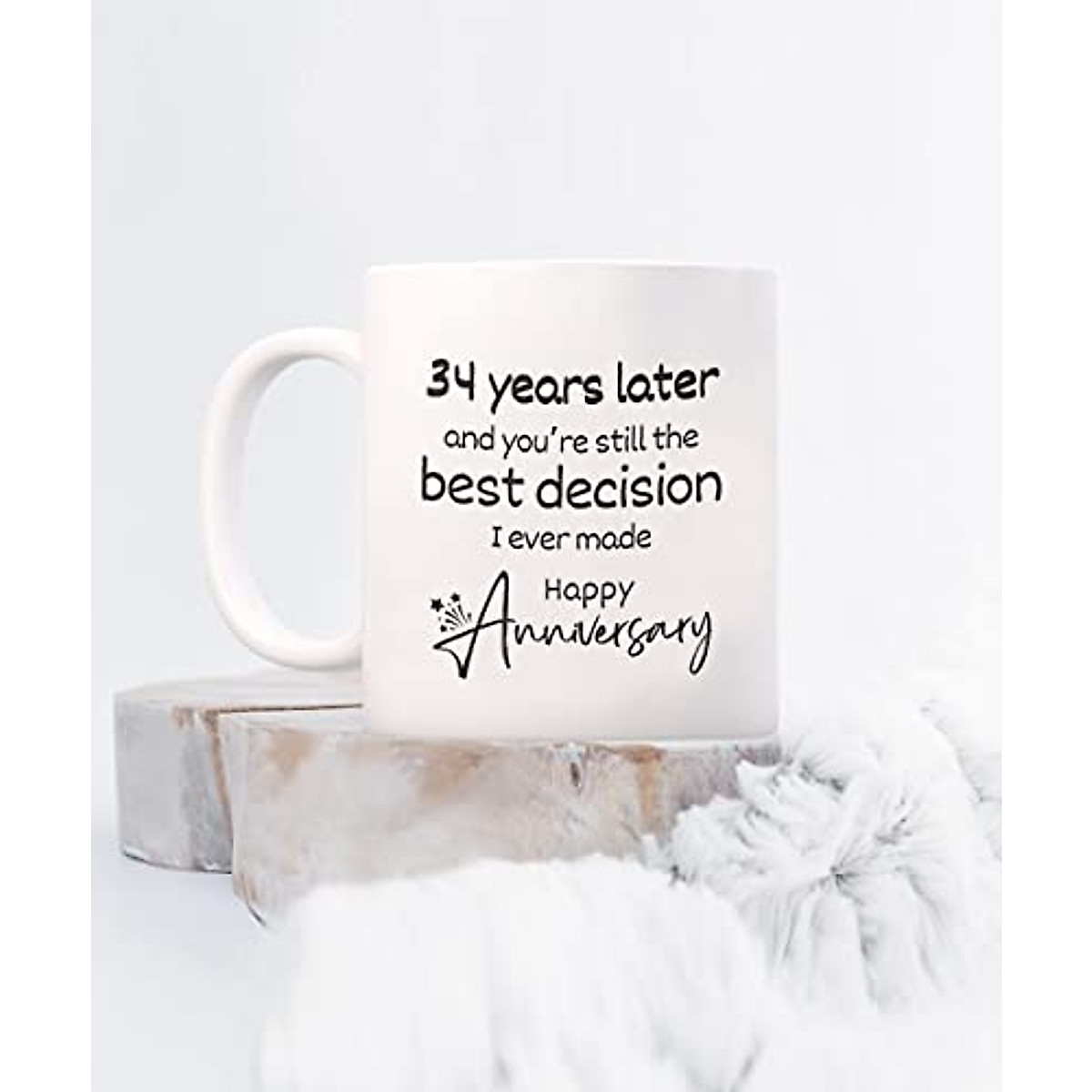 34th Anniversary Coffee Mug, Best 34 Years Wedding Anniversary Appreciation Tumbler Gifts For Husband Him Her Men Women Wife Couple Thirty Four Fourth Year Funny Marriage Travel Presents Tea Cup