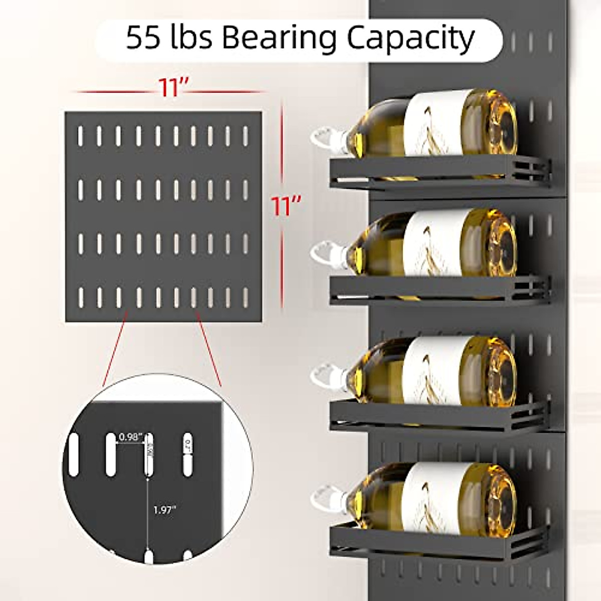 Metal Pegboard for Kitchen 4 Pcs, NaneTidy Pegboard Wall Organizer Kits and Accessories (Include 3 x Spice Racks, 5 x Hooks, 1 x Knife Holder, 1 x Utensil Holder, 1 x U-Rack, 1 x Towel Rack), Black